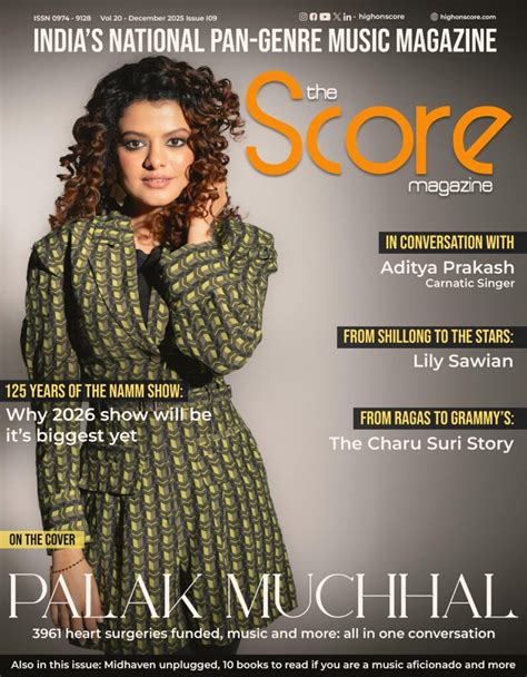 Palak Muchhal On The Cover Of The Score Magazine December 2025 Issue
