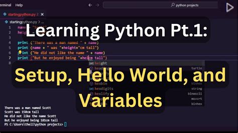learning python part 1 setup hello world and variables youtube