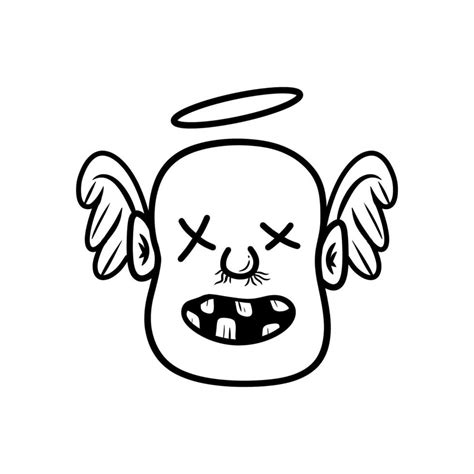 Cute Cartoon Angel Face With Wings And Halo Fun And Whimsical Line