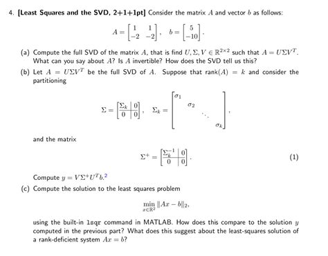 Solved Least Squares And The Svd 211pt Consider The