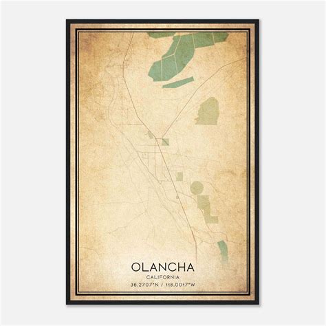 Vintage Olancha California Map Poster Olancha Ca City Road Wall Art