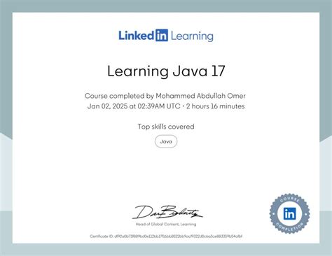 Started Off The New Year With The Course Learning Java 17” By Kathryn Hodge Abdullah Omer