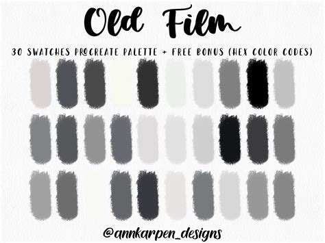 Old Film Procreate Palette 30 Hex Color Codes Instant Digital