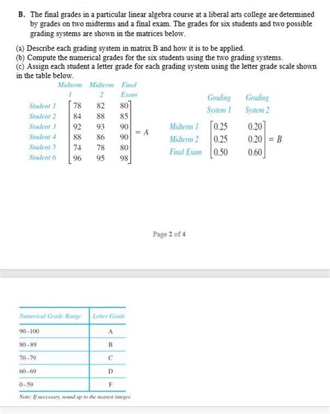 solved b the final grades in a particular linear algebra