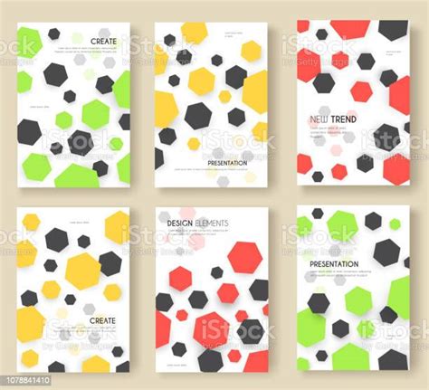 추상 기하학적 패턴 카드 세트입니다 전단지 잡지 포스터 책 표지 배너의 모양 색상 템플릿 그래픽 초대 개념 배경입니다 레이아웃 품질 현대 육각형에 대한 스톡 벡터 아트 및