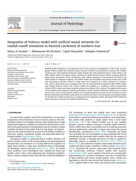 Pdf Integration Of Volterra Model With Artificial Neural Networks For Rainfall Runoff