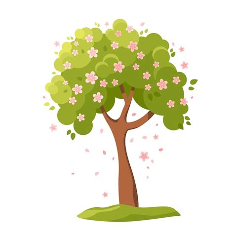 Premium Vector A Tree With Green Leaves And Pink Flowers Vector