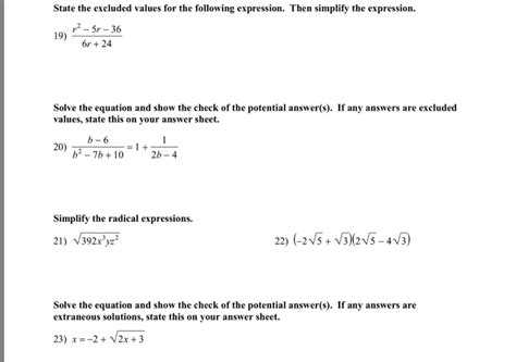 Solved State The Excluded Values For The Following Chegg