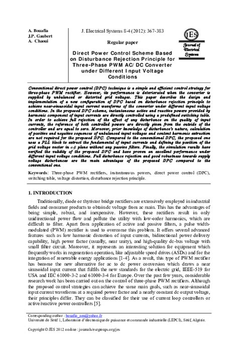 Pdf Direct Power Control Scheme Based On Disturbance Rejection