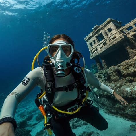 Scuba Divers On Shipwreck Premium Ai Generated Image