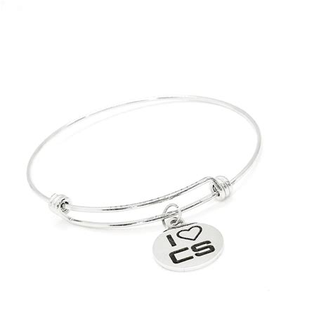 I Love CS Charm Stacking Bangle Binary Code Comp SCI Major Gift For Her Babe Girlfriend