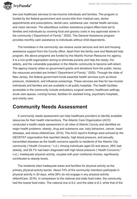 Atlantic City Community Based Interventions 1714 Words Research