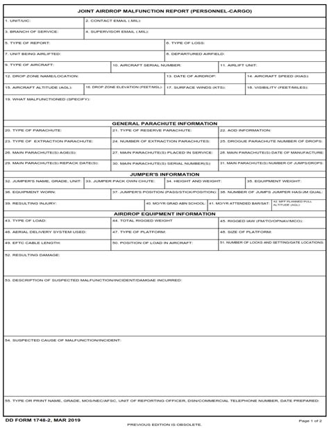 Dd Form 1748 2 Airdrop Malfunction Report Personnel Cargo Dd Forms