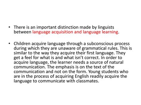 Second Language Acquisition Vs Language Learning Ppt