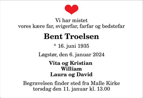 Dødsannonce For Bent Troelsen Nordjyske Dk