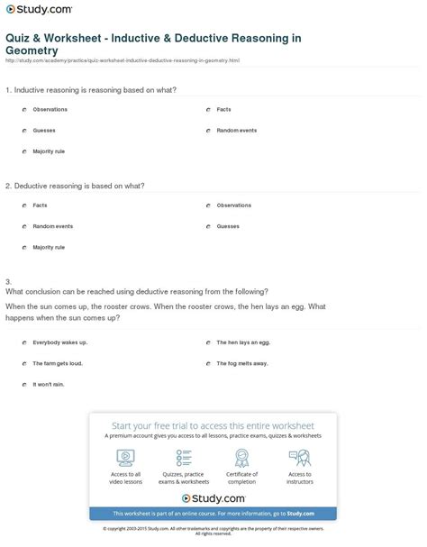 Inductive And Deductive Reasoning Worksheet