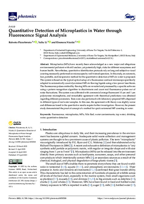 Pdf Quantitative Detection Of Microplastics In Water Through Fluorescence Signal Analysis
