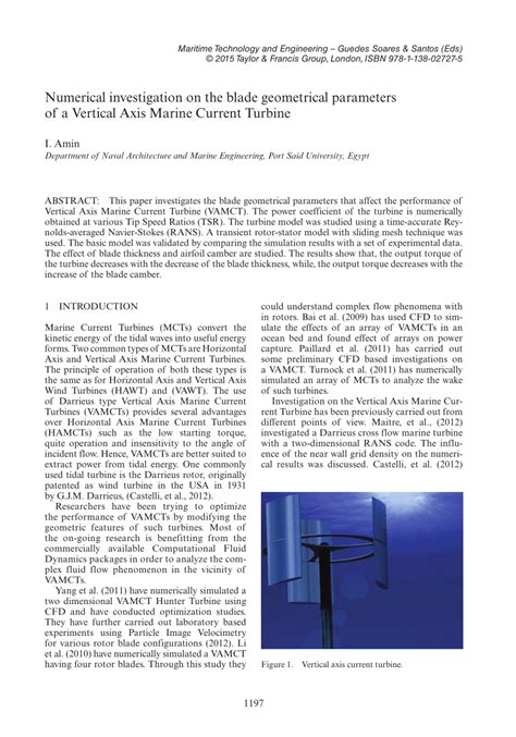 Pdf Numerical Investigation On The Blade Geometrical Parameters Of A Vertical Axis Marine