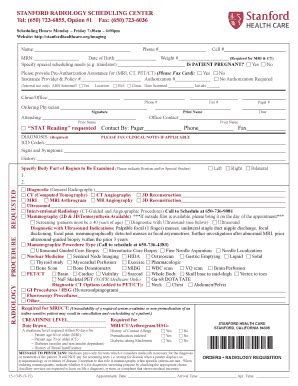 Stanford Radiology Scheduling Form Blank Fillable Template Fill Out