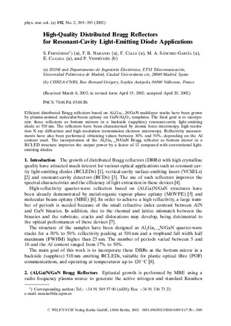 Pdf High Quality Distributed Bragg Reflectors For Resonant Cavity Light Emitting Diode