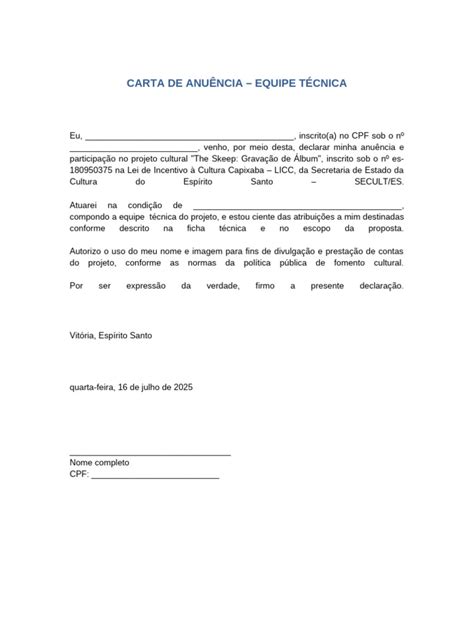 9 Carta De Anuencia Equipe Tecnica The Skeep Pdf