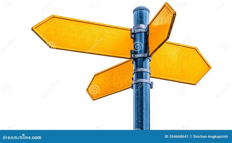 Yellow Directional Signpost Indicating Multiple Possible Routes For Travel And Direction Stock