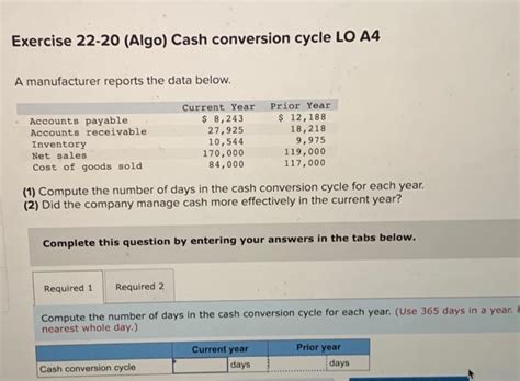 [solved] Exercise 22 20 Algo Cash Conversion Cycle Lo A4