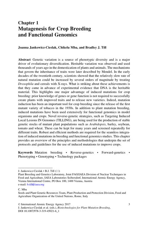 Pdf Mutagenesis For Crop Breeding And Functional Genomics