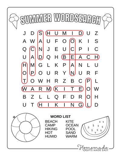 Free Summer Word Search Puzzle Worksheet Coloring Page Crab Freebies