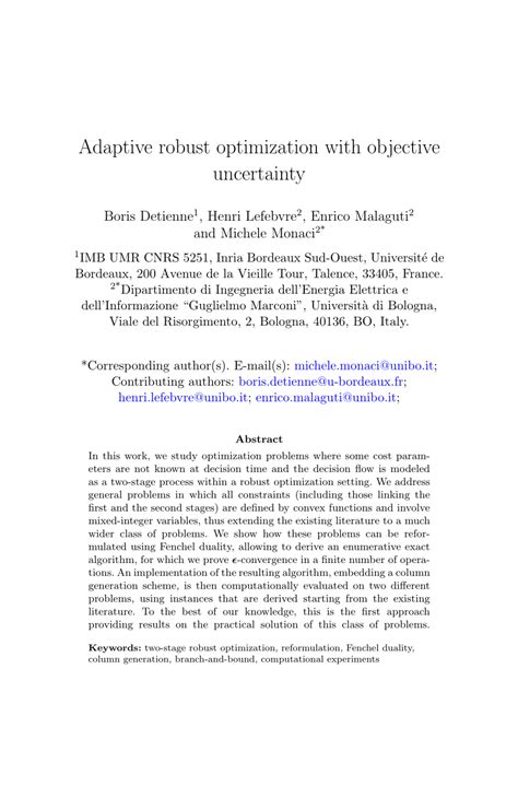 PDF Adaptive Robust Optimization With Objective Uncertainty