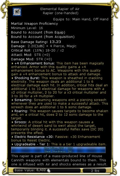 Itemelemental Rapier Of Air Level 16 Ddo Wiki