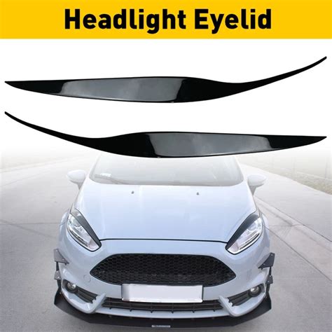 2x Gloss Black Headlight Eyebrow Eyelid Cover For Ford Fiesta Mk7 Mk75