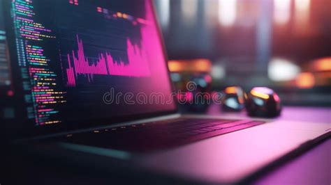 dynamic coding environment with vibrant data visualization on laptop