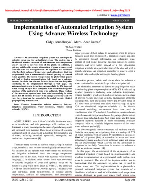 pdf implementation of automated irrigation system using advance wireless technology