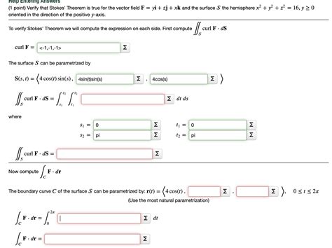 Solved Help Entering Answers 1 Point Verify That Stokes Chegg Com