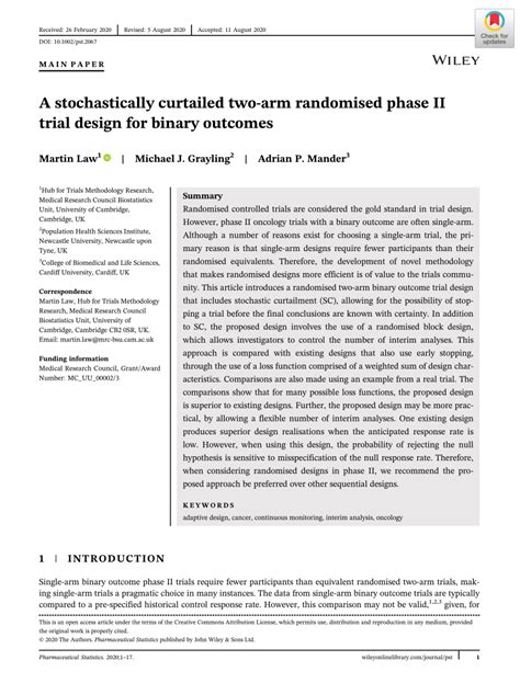 Pdf A Stochastically Curtailed Two‐arm Randomised Phase Ii Trial Design For Binary Outcomes