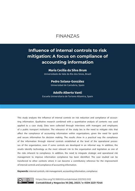 Pdf Influence Of Internal Controls To Risk Mitigation A Focus On