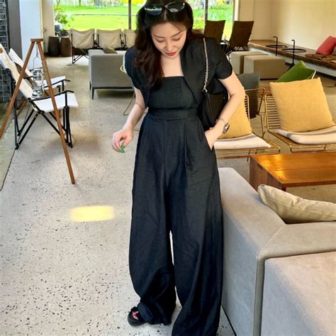 바이제이 Best상품 와이드 데님 점프수트 크롭 볼레로 투피스세트 점프슈트 자켓세트 하객룩 키작녀 청청패션 나시점프수트 데님 셋업 데이트룩 나시점프