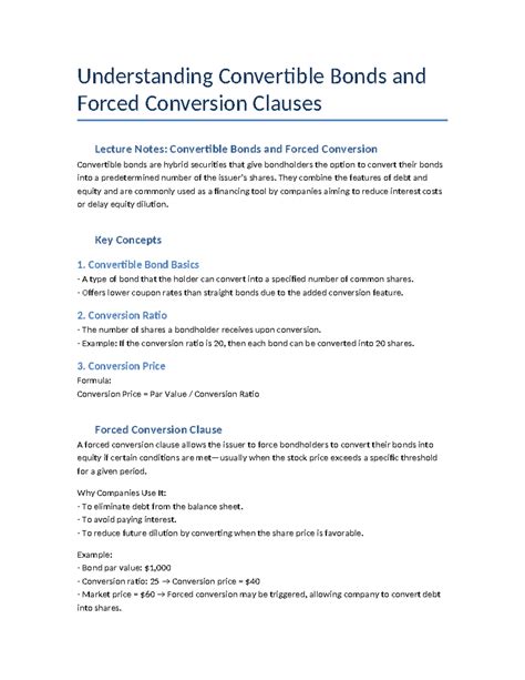 Lecture Notes On Convertible Bonds And Forced Conversion Clauses Fin 301