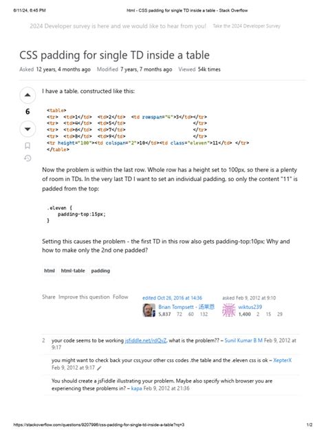 Html Css Padding For Single Td Inside A Table Stack Overflow Pdf