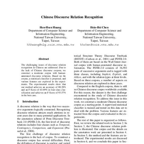 Chinese Discourse Relation Recognition Acl Anthology