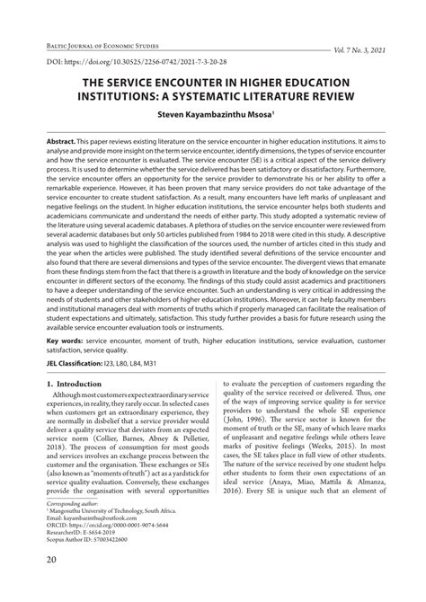 Pdf The Service Encounter In Higher Education Institutions A Systematic Literature Review