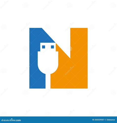Initial Letter N USB Symbol Design Computer Connection USB Cable Icon Vector Stock Vector