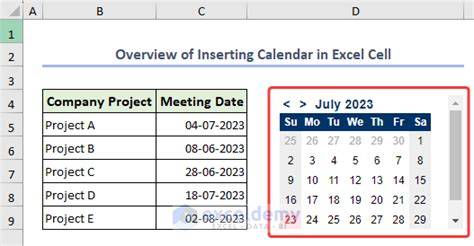 How To Insert Calendar In Excel Cell 2 Quick Methods Exceldemy
