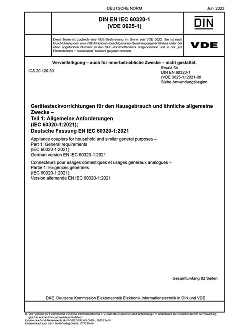 Din En Iec 60320 1 Vde 0625 1 2023 06 Standards Vde Publishing House