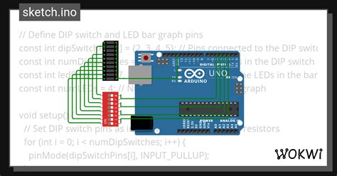 Dip Switch Based Led Bar Graph Control Using Ardiuno Wokwi Esp32