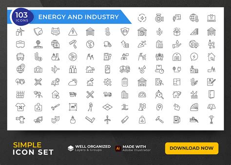 Energy And Industry Linear Icon Set Graphic By Rirafiq · Creative Fabrica