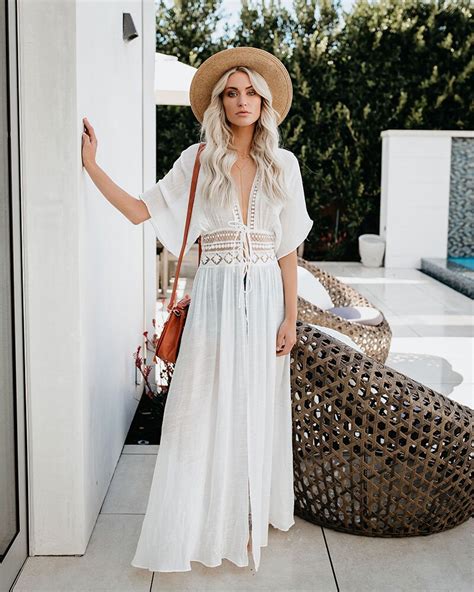 Boho White Crochet Knitted Beach Cover Up Dress Wo Grandado
