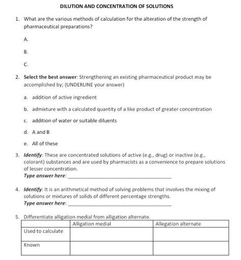 Solved DILUTION AND CONCENTRATION OF SOLUTIONS 1 What Are Chegg Com