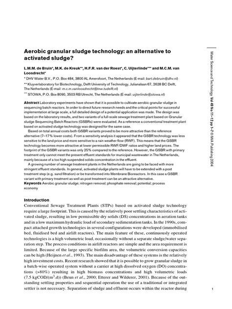 Aerobic Granular Sludge Technology An Alternative To Activated Sludge